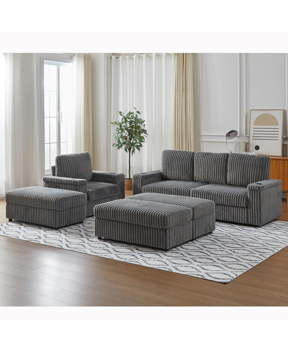 Click here for Streamdale Corduroy 3-Seater Sofa with Cup Holders... prices
