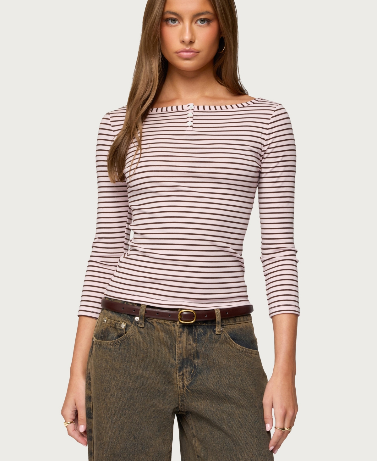 Click here for Edikted Womens Avigyle Striped Boat Neck Top - Lig... prices