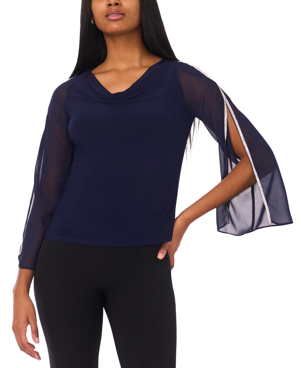 Click here for Msk Petite Pull-On Cowl Neck Top - Navy prices