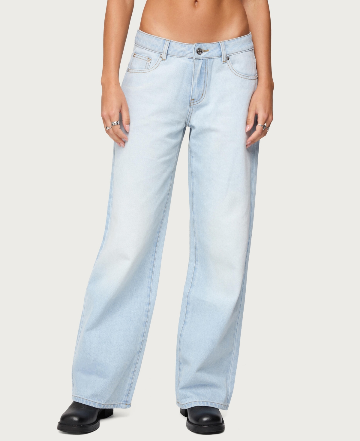 Click here for Edikted Womens Magda Low Rise Acid Wash Jeans - Li... prices