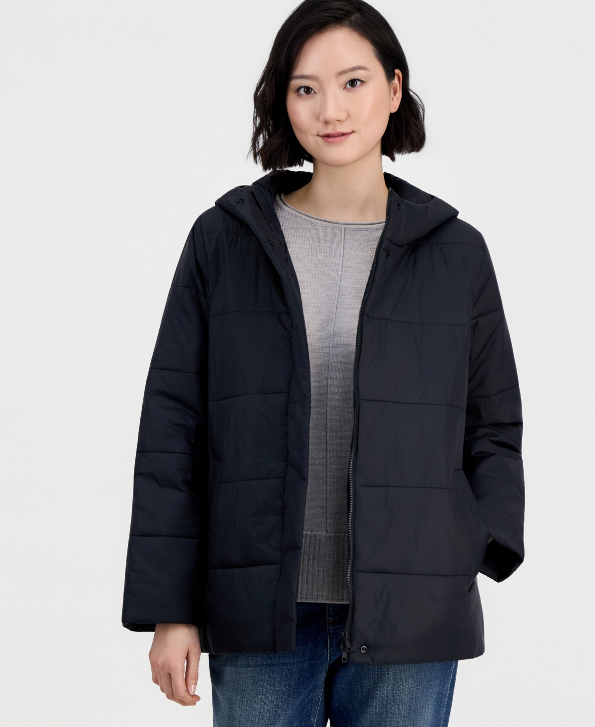 Click here for Eileen Fisher Petite Hooded Puffer Coat - Black prices