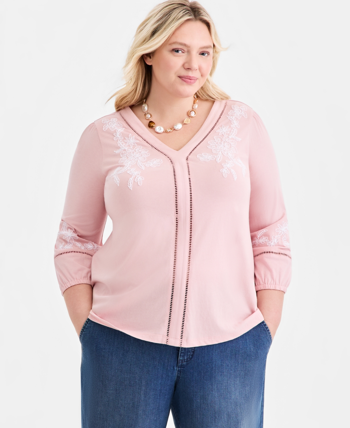 Click here for Style & Co Plus Size V-Neck Puff-Sleeve Embroidere... prices