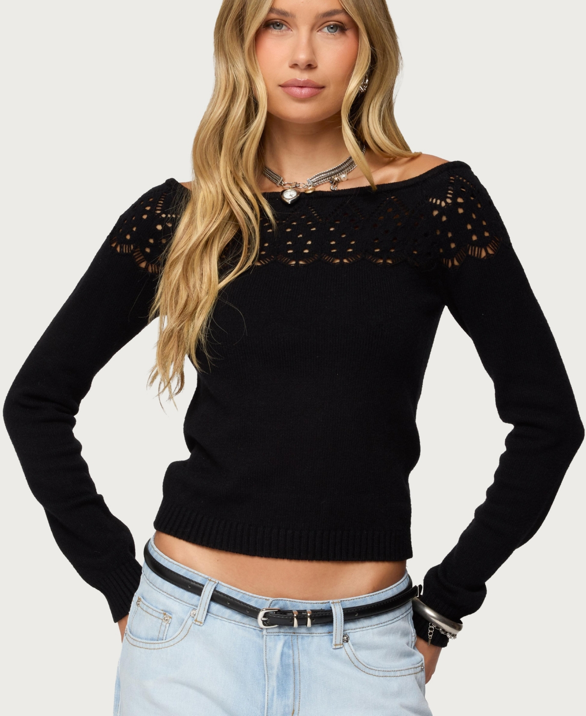 Click here for Edikted Womens Lillis Boat Neck Knit Top - Black prices