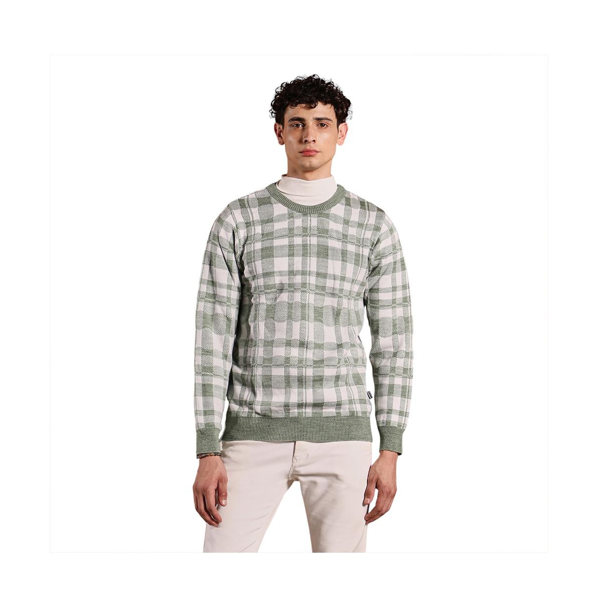 Click here for Campus Sutra Mens Olive Green Plaid-Jacquard Knit... prices
