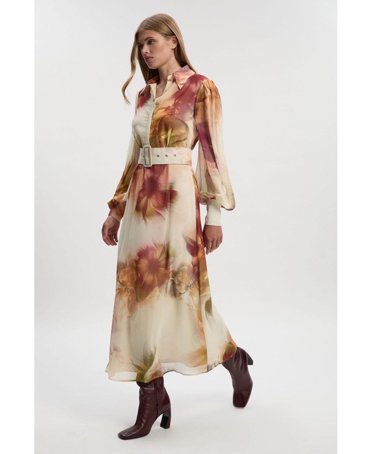 Click here for Karen Millen Womens s Floral Belted Woven Shirt Dr... prices