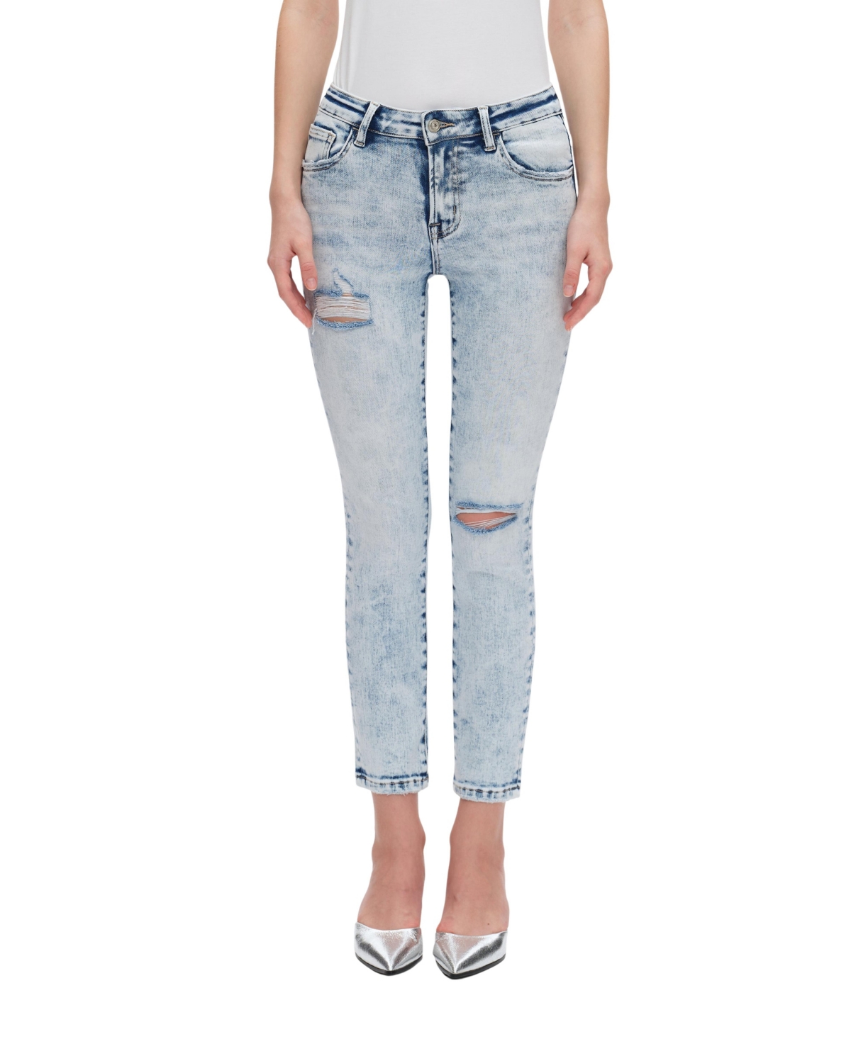 Click here for Bayeas Womens Mid-Rise Faded Ripped Skinny Cropped... prices