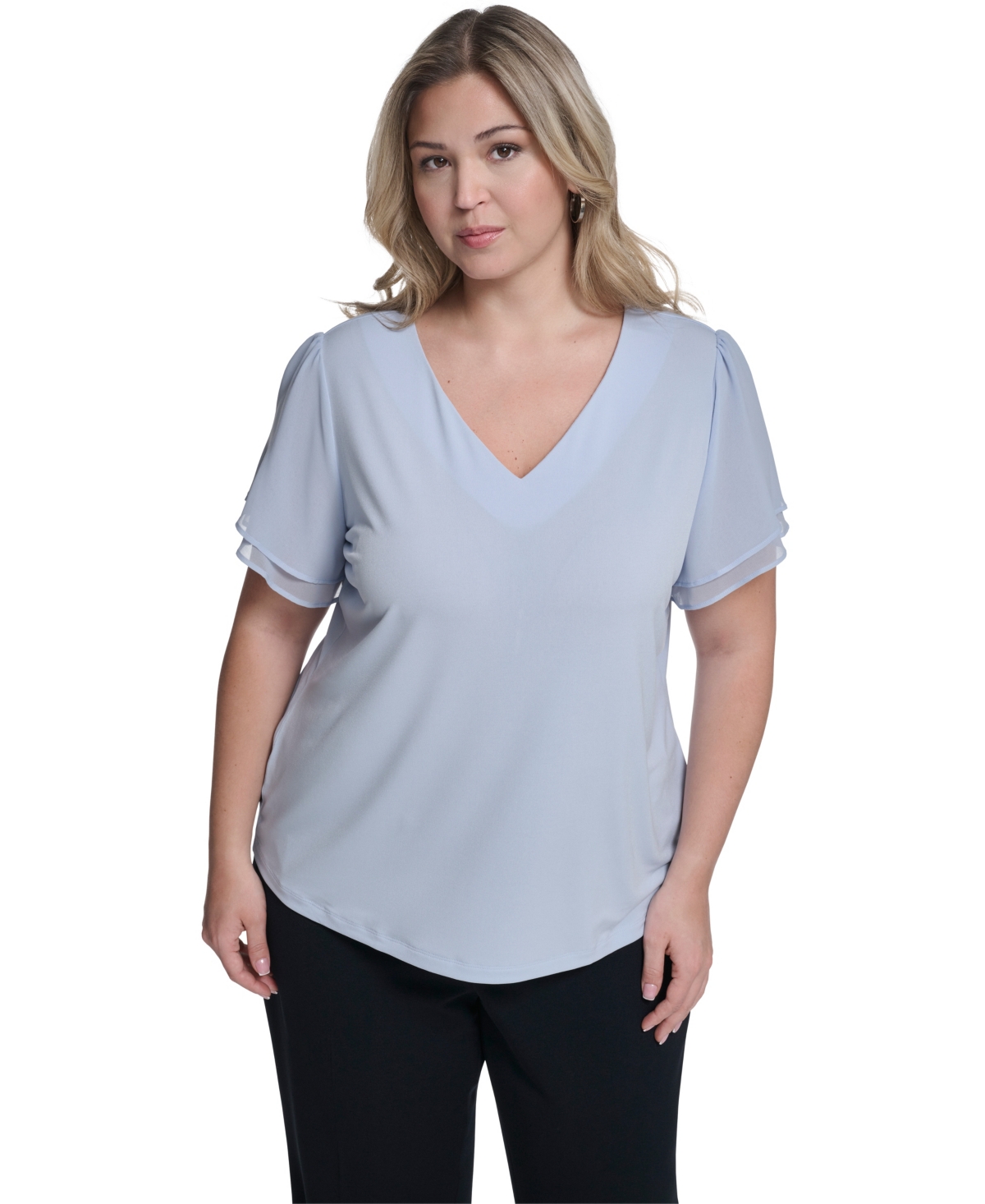 Click here for Calvin Klein Plus Size V-Neck Pull-On Top - Zen prices