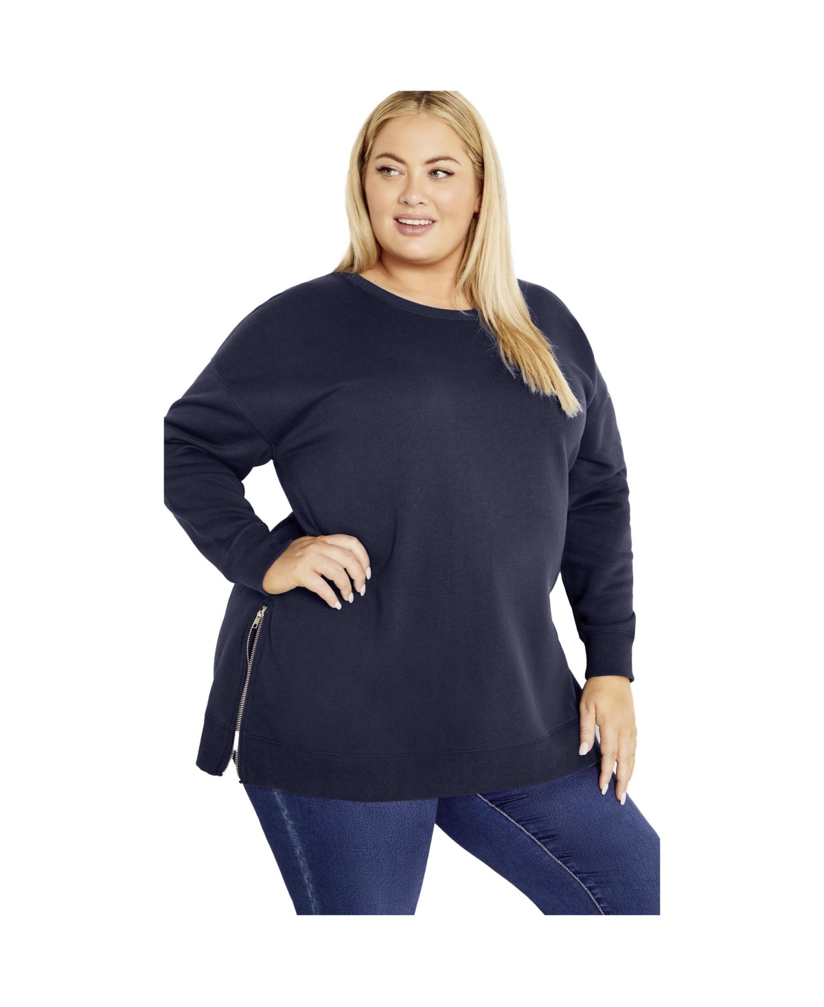 Click here for Avenue Womens Jade Longline Zip Top - Navy prices