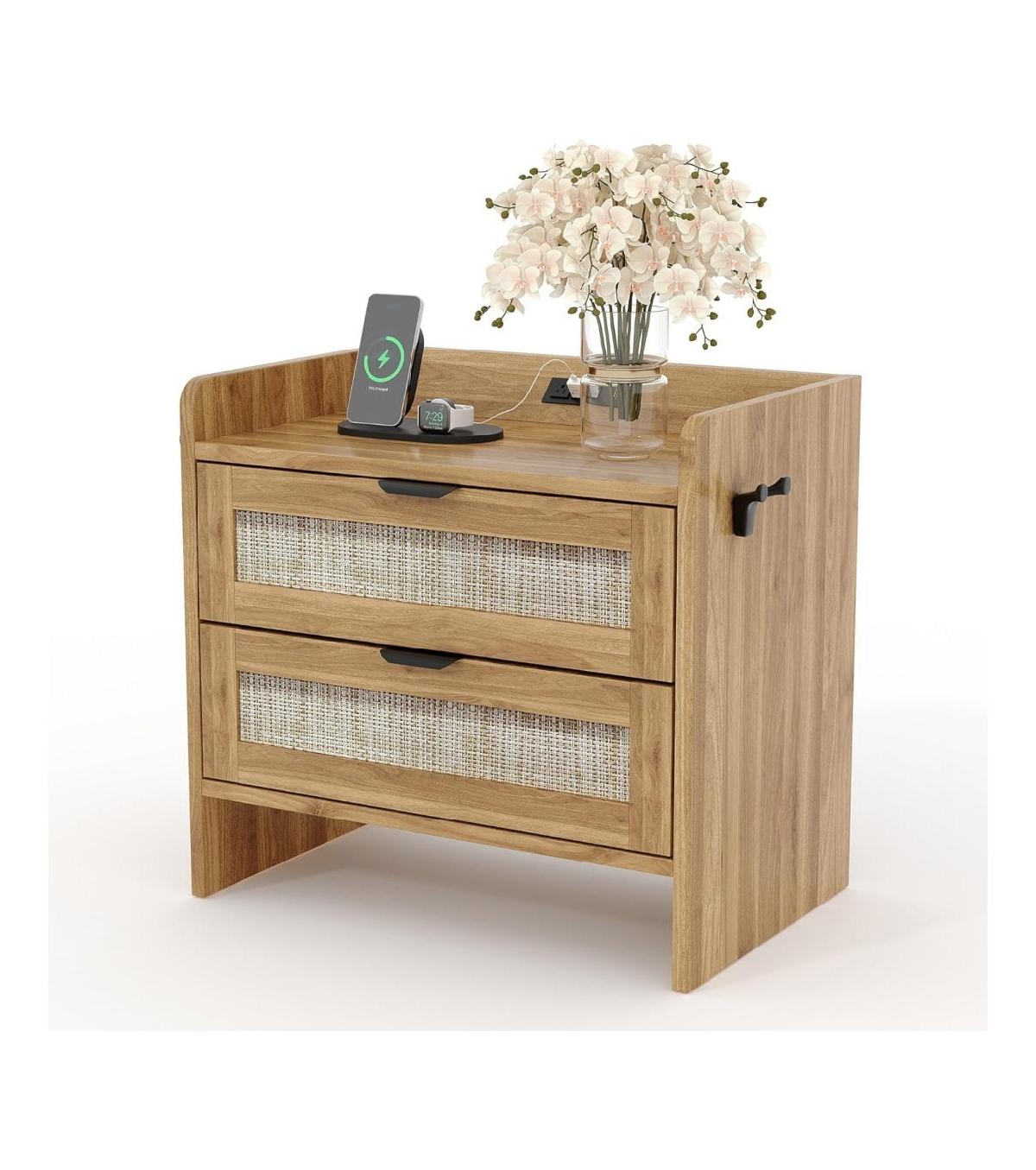 Click here for gaomon Rattan Nightstand  Bedside Table with Type-... prices