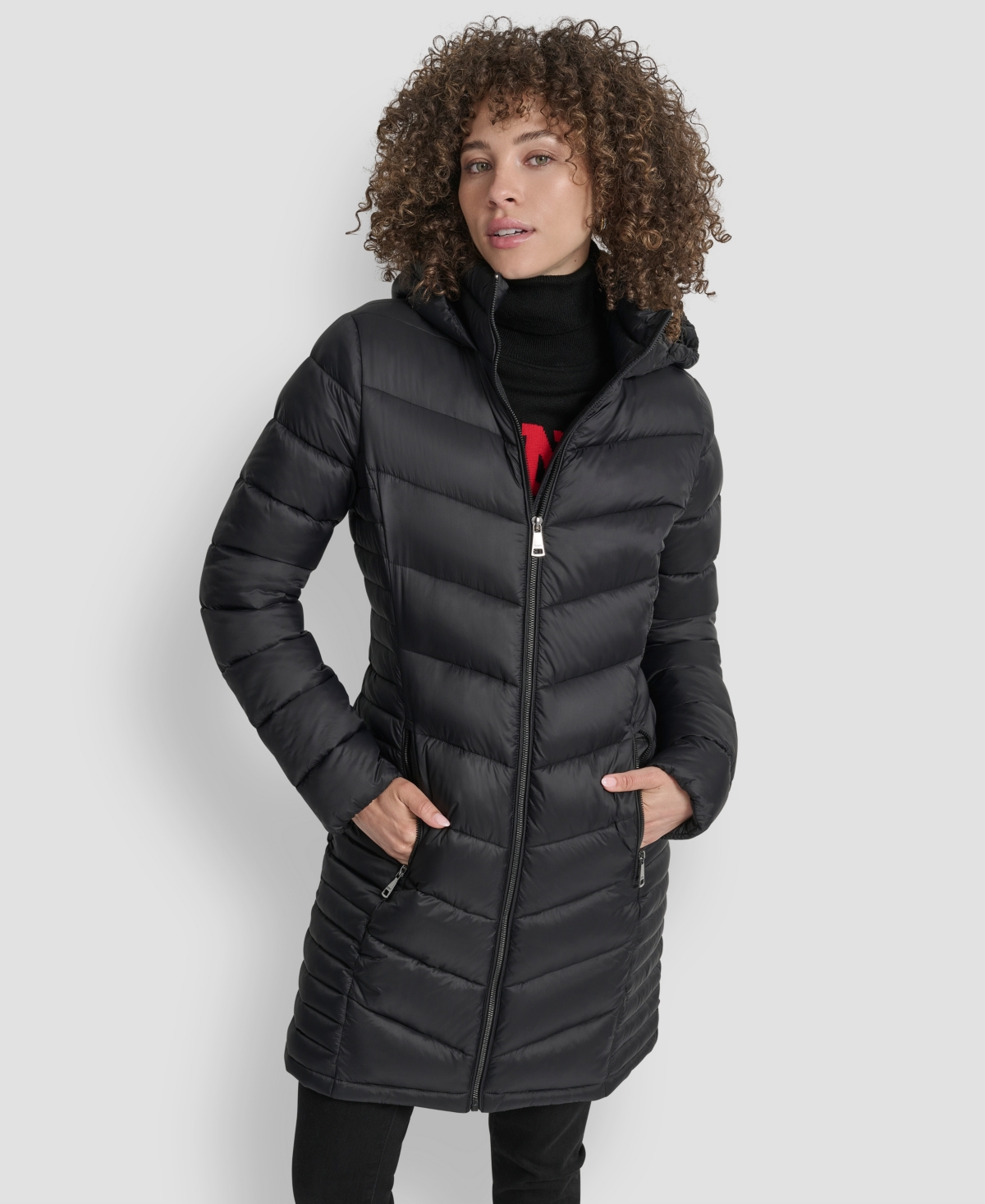 Click here for Dkny Womens Zip-Front Long Coat - Black prices