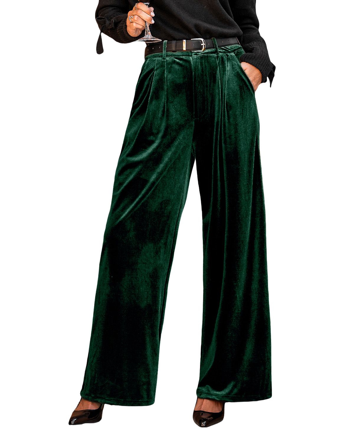 Click here for Cupshe Womens Velvet Heat Brown Pants - Dark green prices