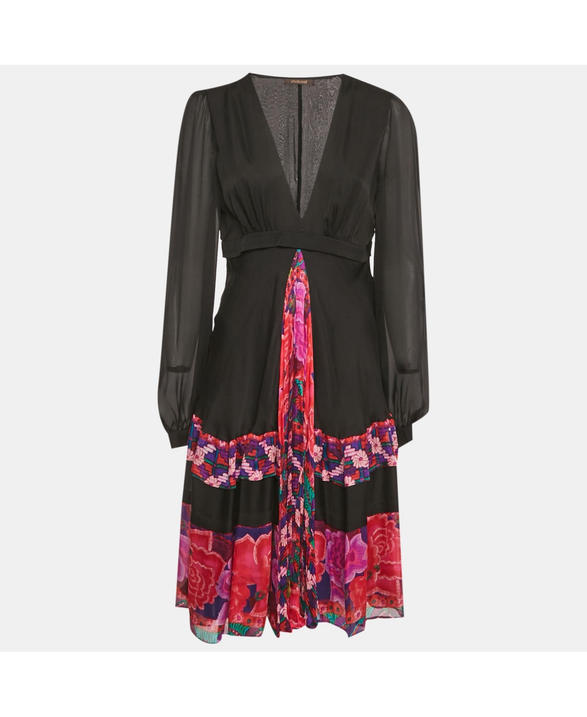 Click here for Pre-Owned Roberto Cavalli Womens Black Printed Sil... prices