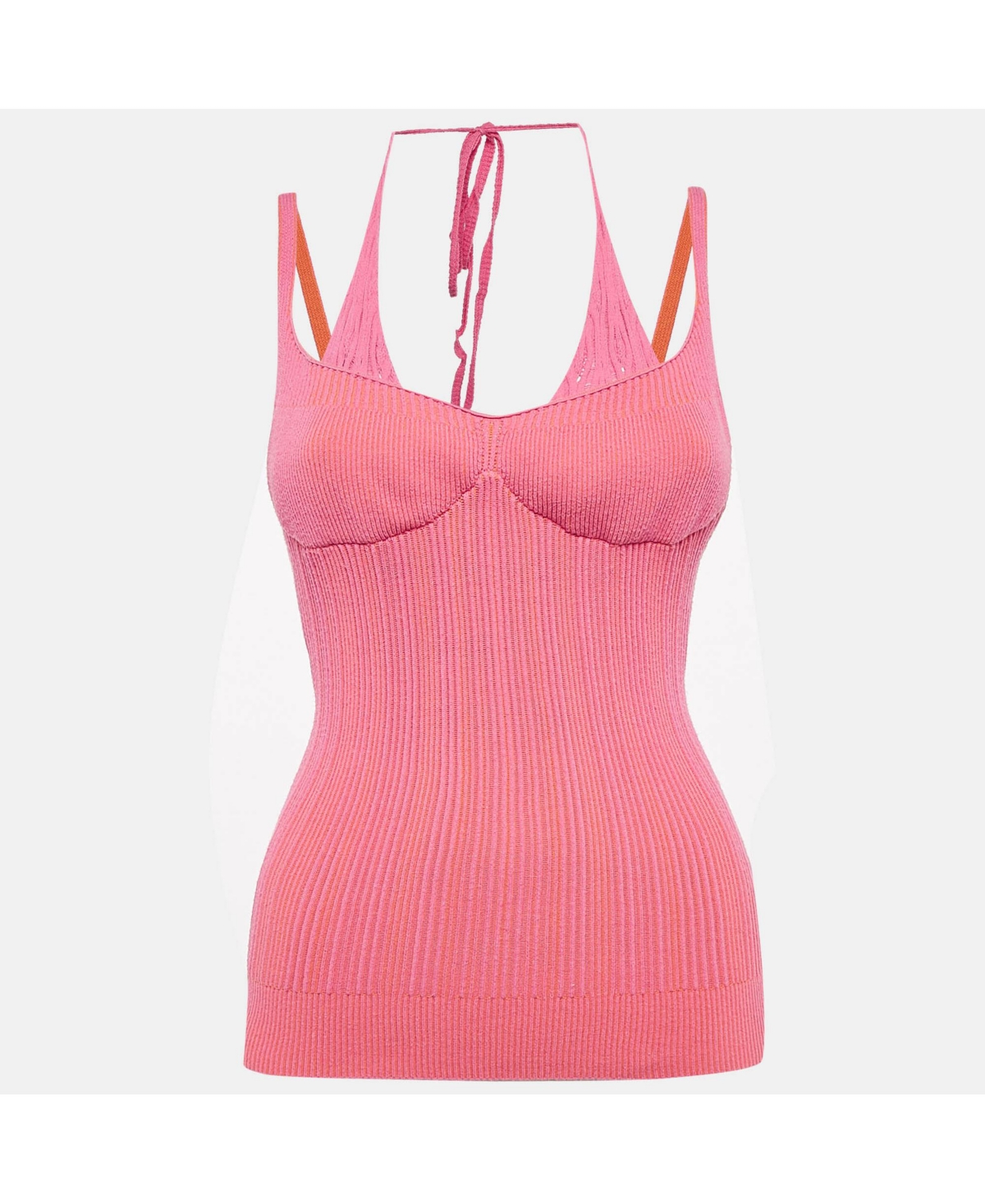 Click here for Pre-Owned Jacquemus Womens Pink/orange Rib Knit La... prices