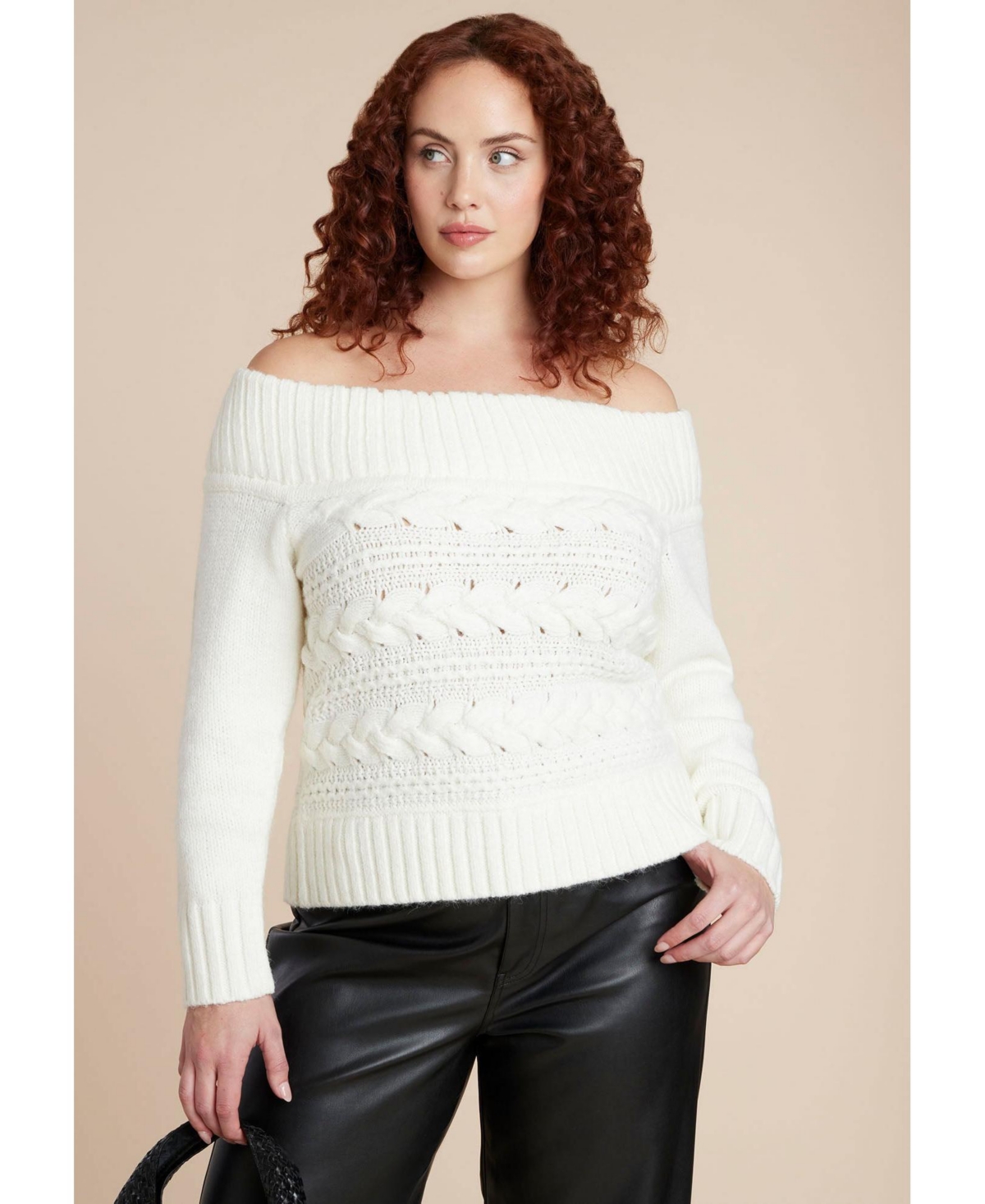 Click here for Eloquii Womens Off The Shoulder Cableknit Sweater... prices