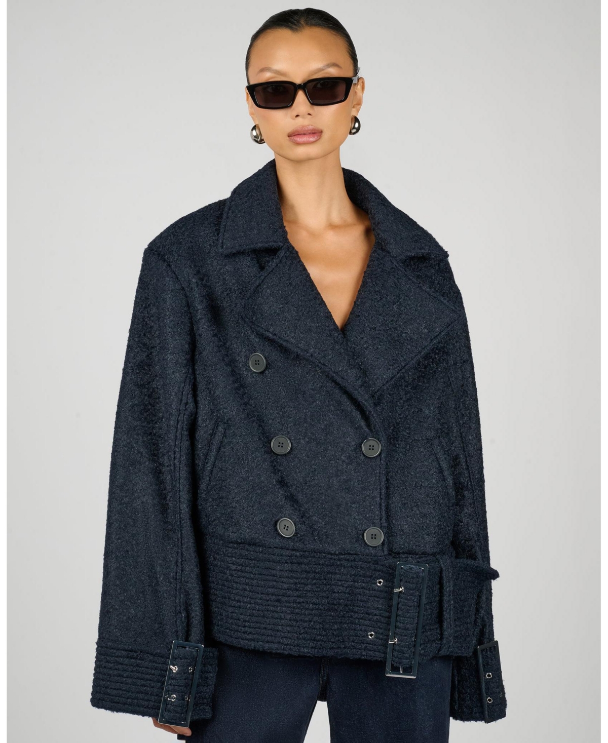 Click here for WeWoreWhat Womens Moto Wool Jacket - Dark navy prices