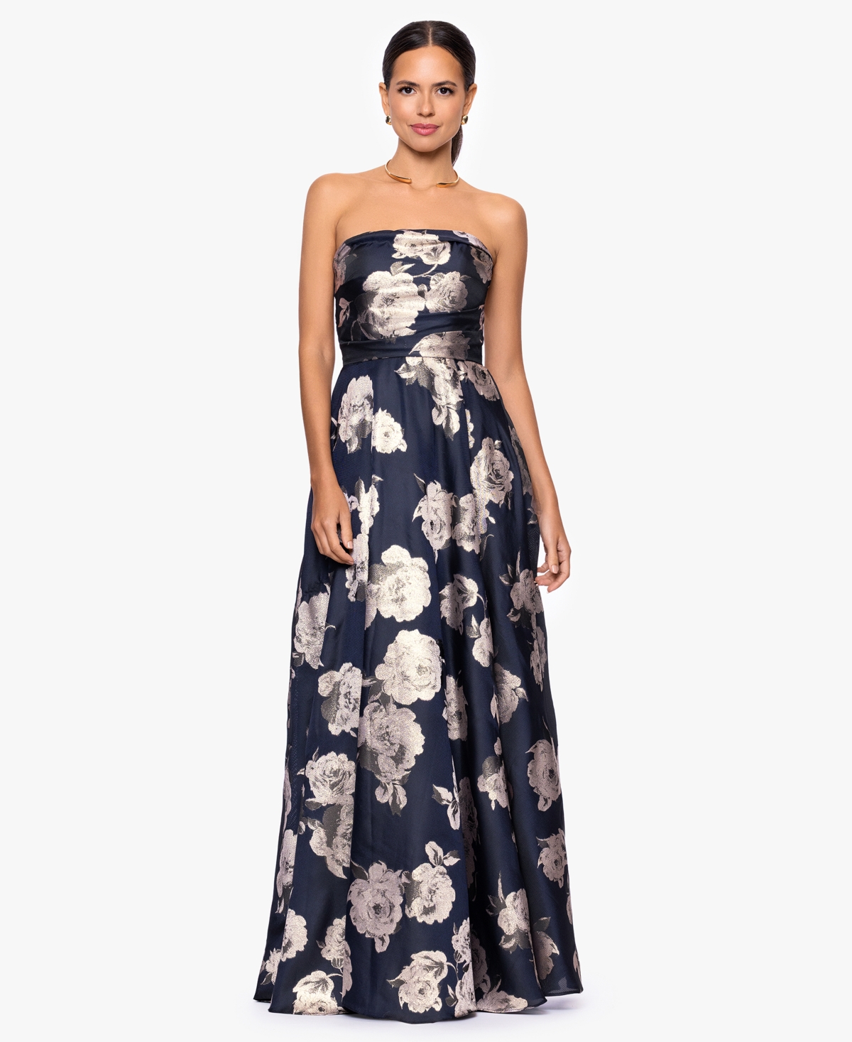 Click here for Betsy & Adam Womens Printed Strapless Long Dress -... prices