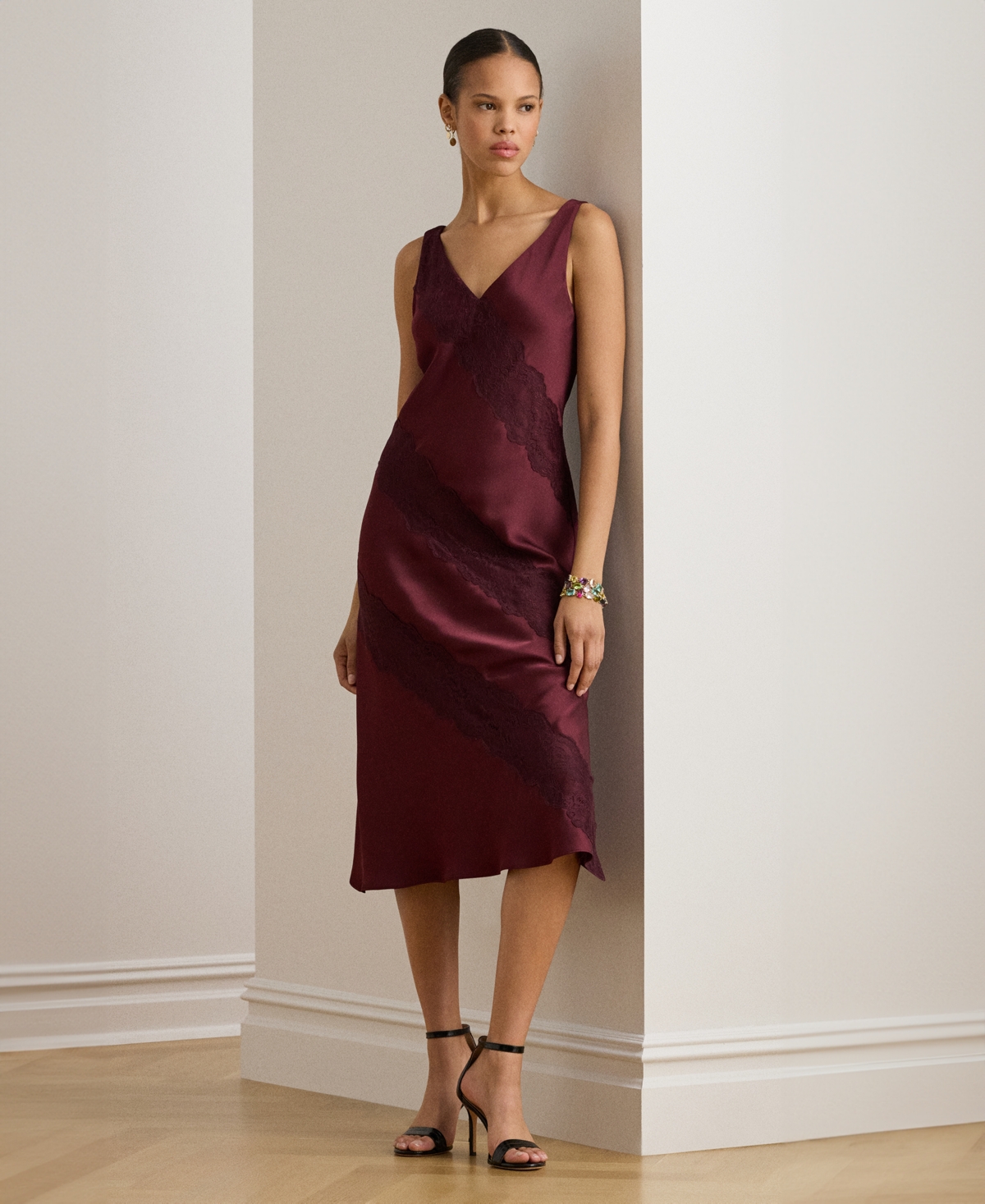 Click here for Lauren Ralph Lauren Womens Lace-Trim Charmeuse Coc... prices