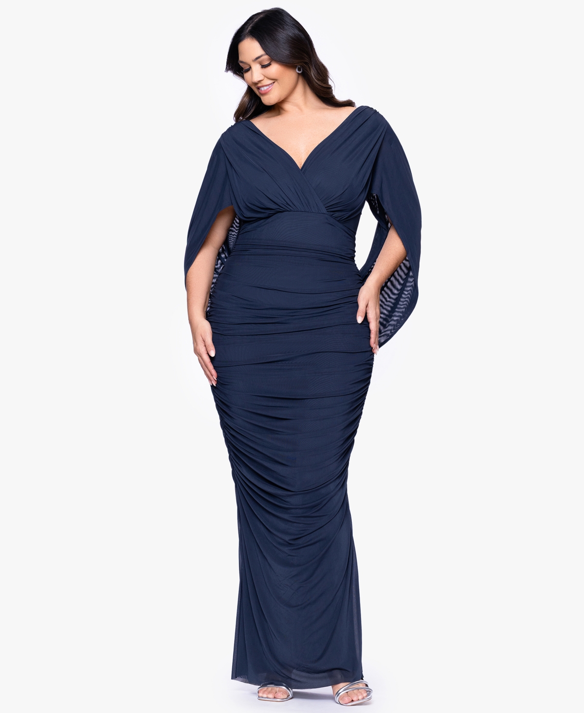 Click here for Betsy & Adam Plus Size V-Neck Long Sheath Dress -... prices