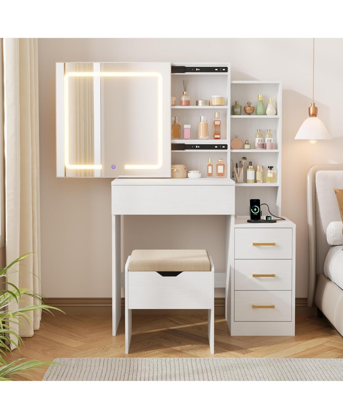Click here for Gaomon Vanity Desk with Sliding Mirror & Lights  4... prices