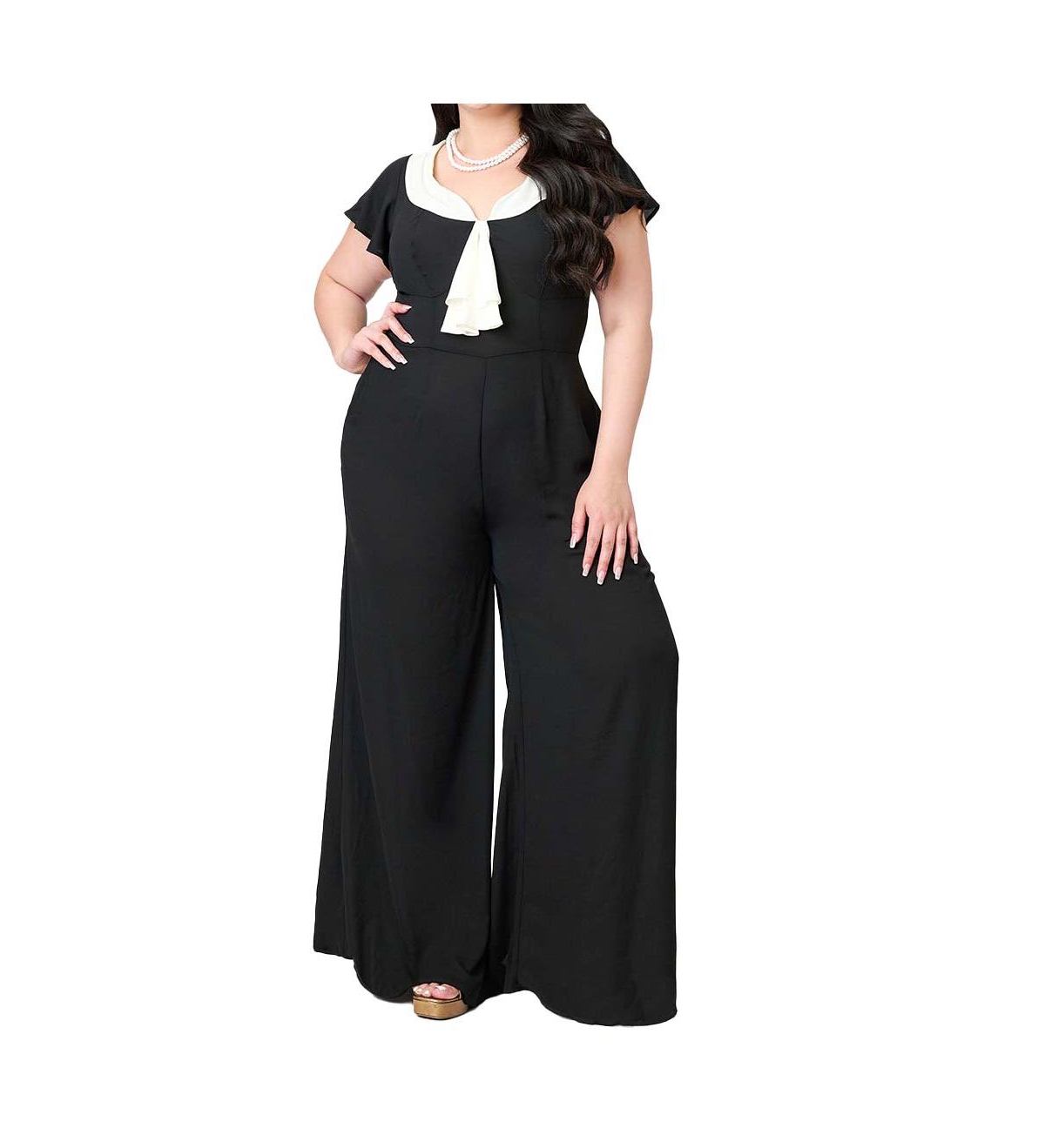 Click here for Unique Vintage Plus Size Wide Leg Jumpsuit - Black... prices