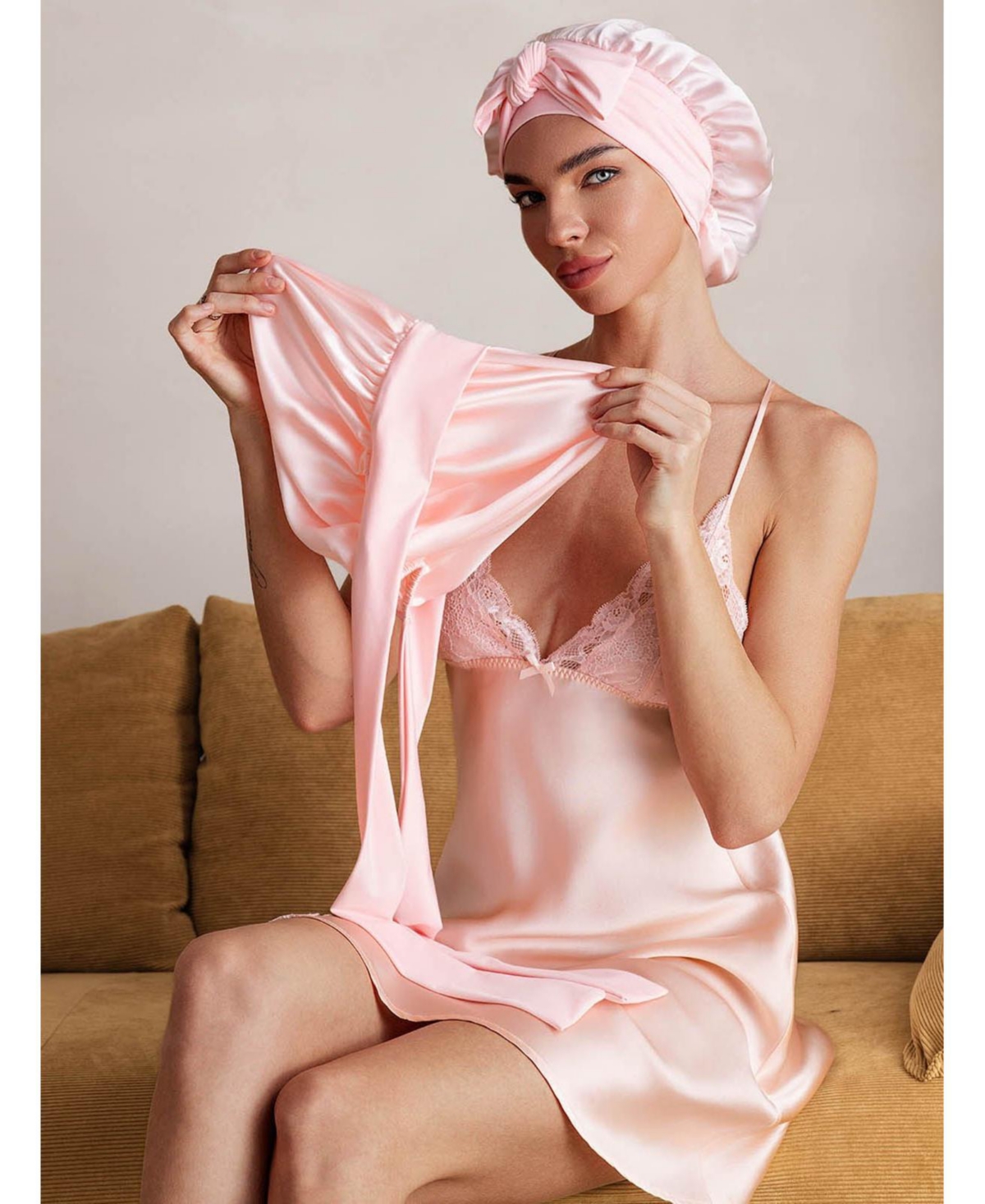 Click here for SilkSilky Pure Silk Double-layer Bonnet - With Adj... prices