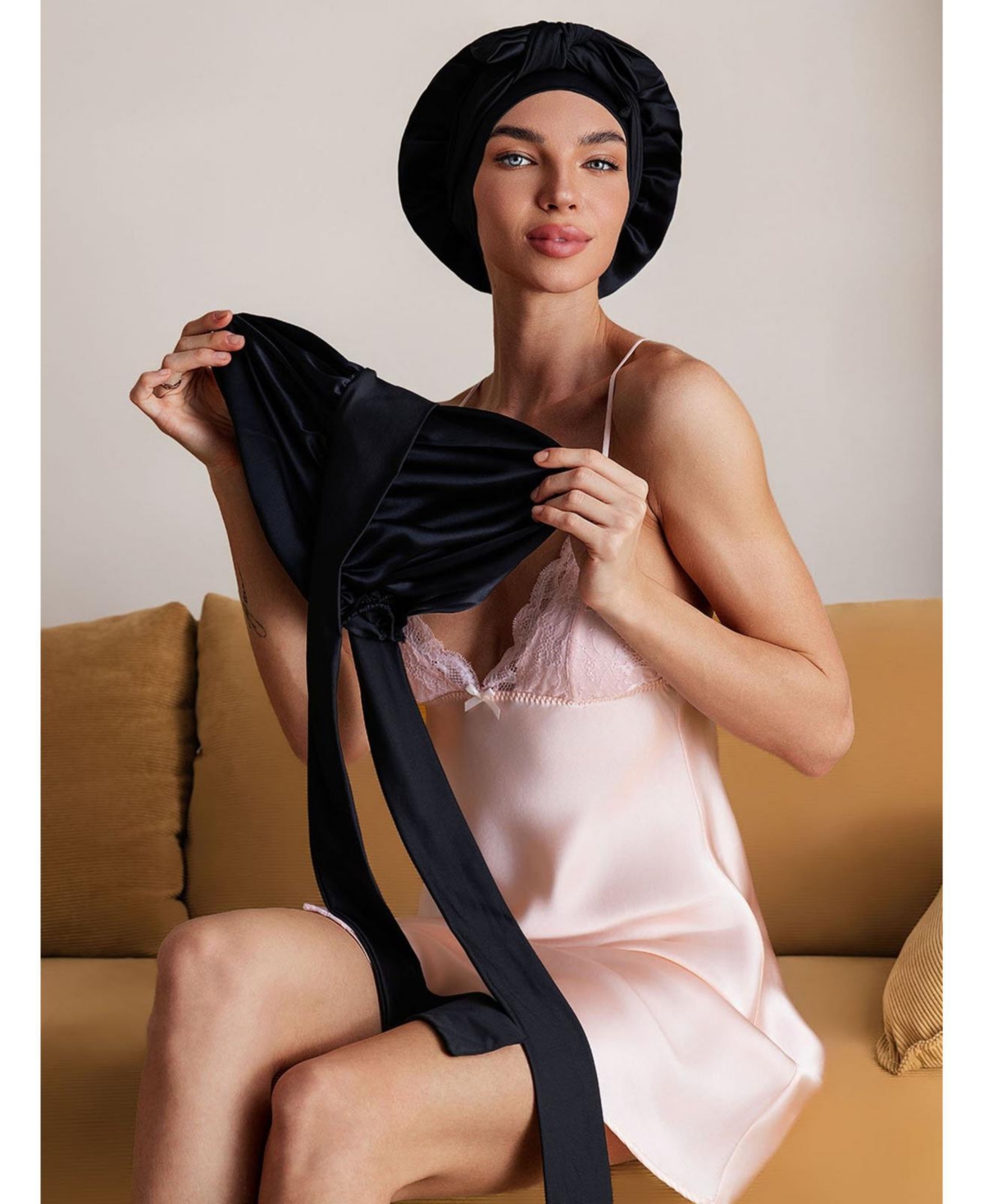 Click here for SilkSilky Pure Silk Double-layer Bonnet - With Adj... prices