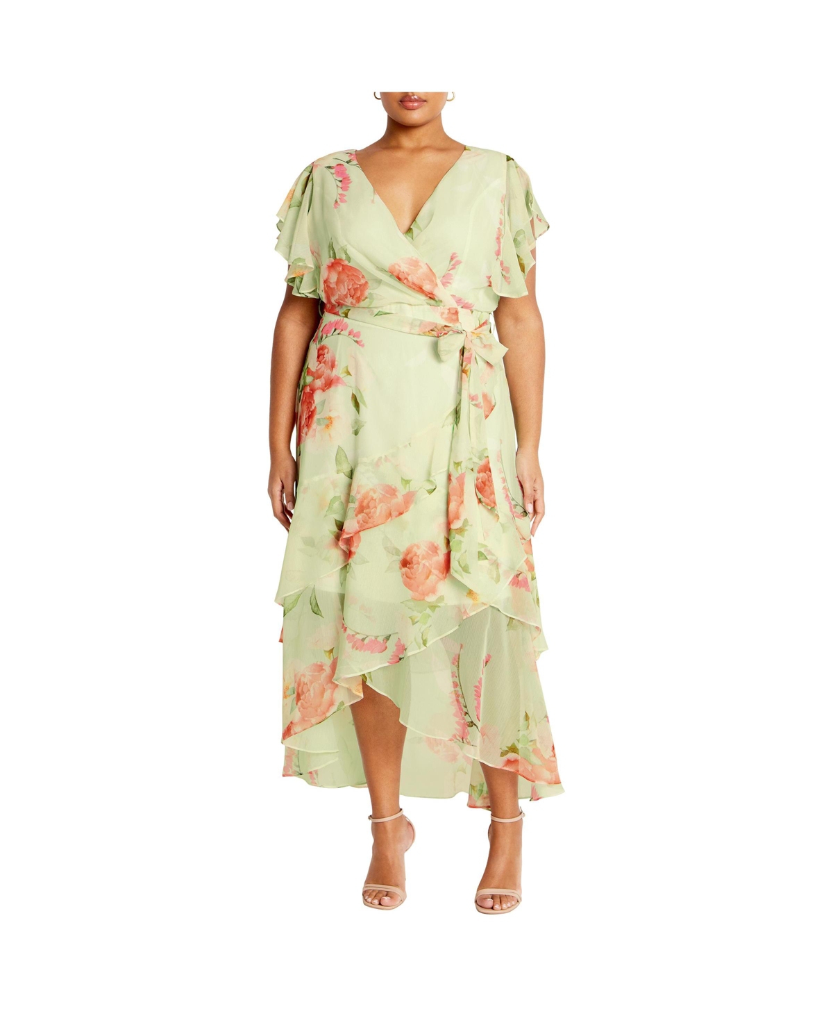 Click here for City Chic Womens Flirty Tier Print Maxi Dress - Pe... prices