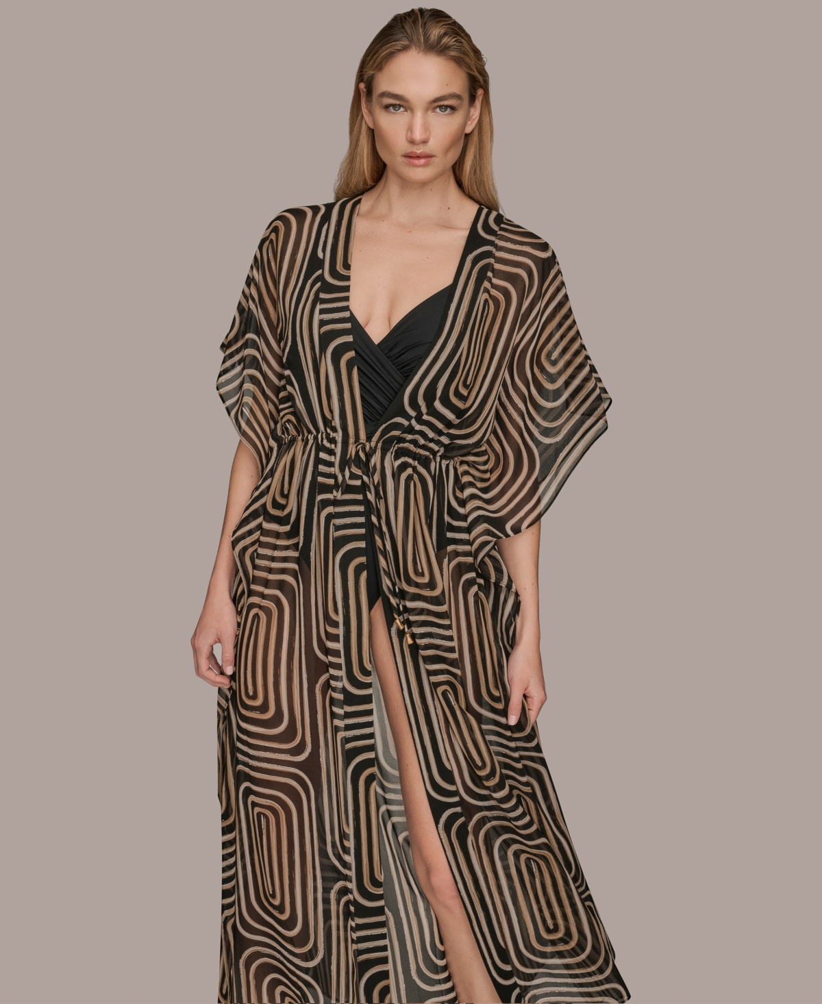 Click here for Donna Karan Womens Tie-Front Maxi Kaftan - Black Z... prices