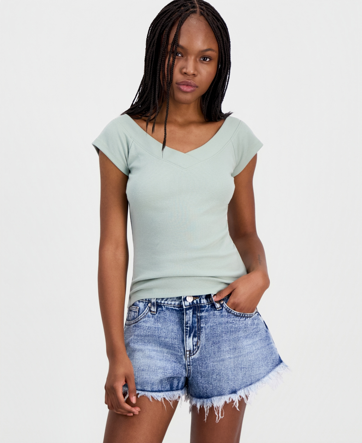 Click here for Hippie Rose Juniors Wide-Double-v-Neck Short-Sleev... prices