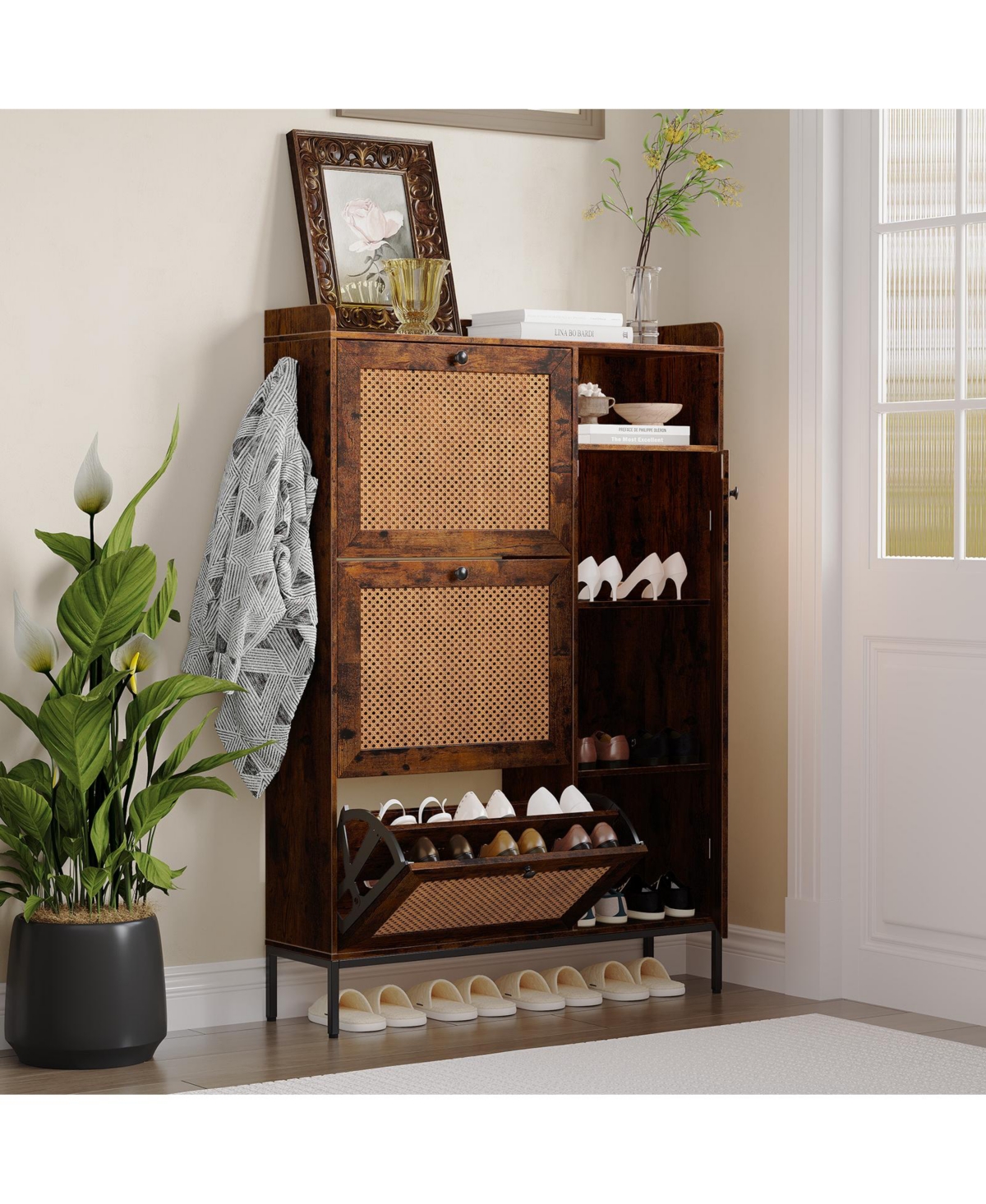 Click here for Rattan Shoe Storage Cabinet with 3 Flip Drawers  F... prices