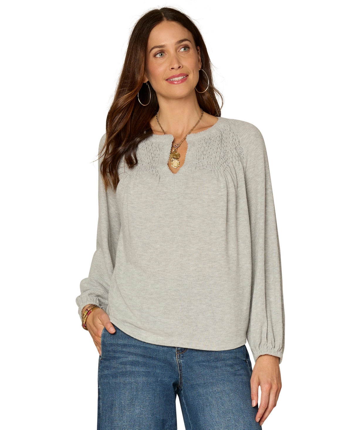 Click here for Democracy Petite Shirt Tail Knit Novelty Smocking... prices