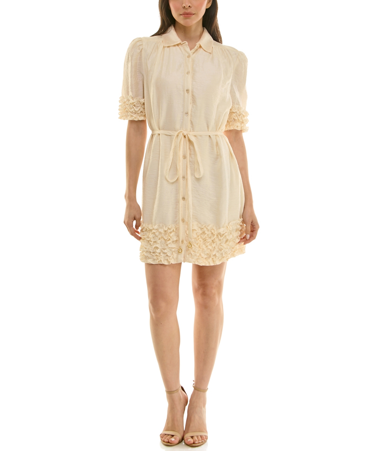 Click here for Taylor Womens Ruffle Detail Shirt Dress - Vanilla prices
