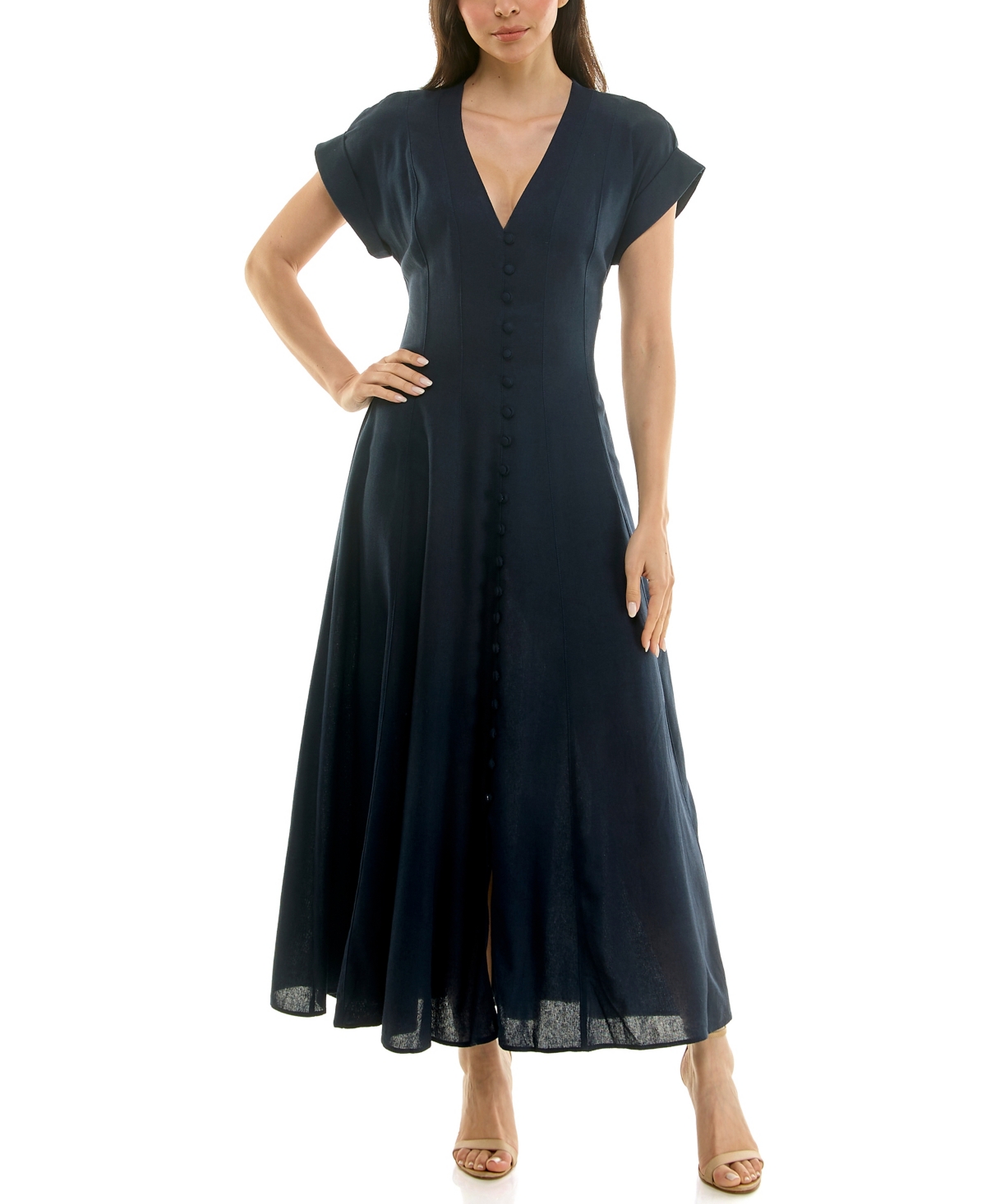 Click here for Taylor Womens Button-Front A-Line Dress - Navy prices