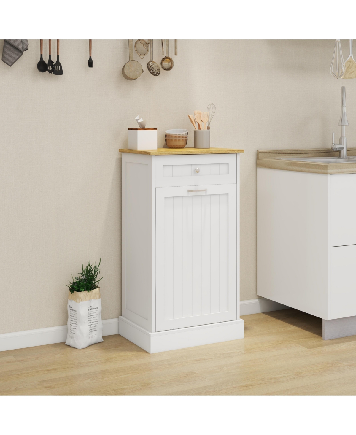Click here for Lovmor White E1 Mdf Trash Cabinet with Tilt Out De... prices