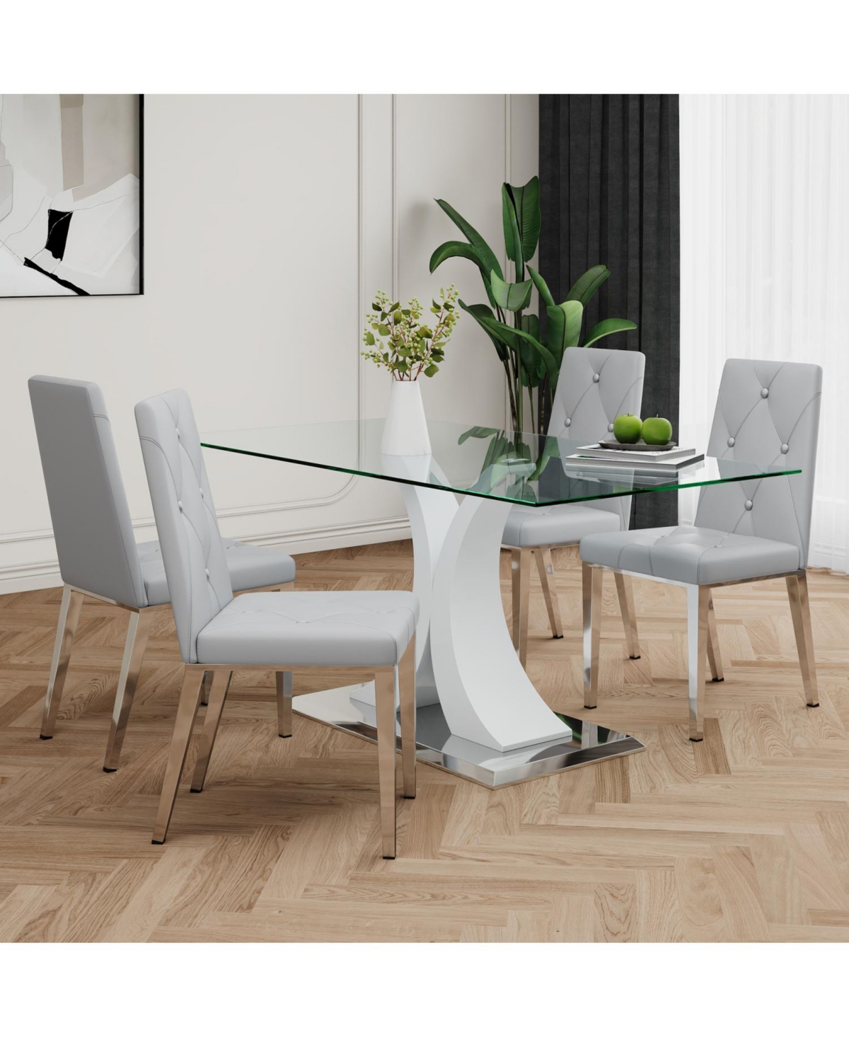 Click here for Streamdale Furniture Modern Glass Table & Gray Din... prices