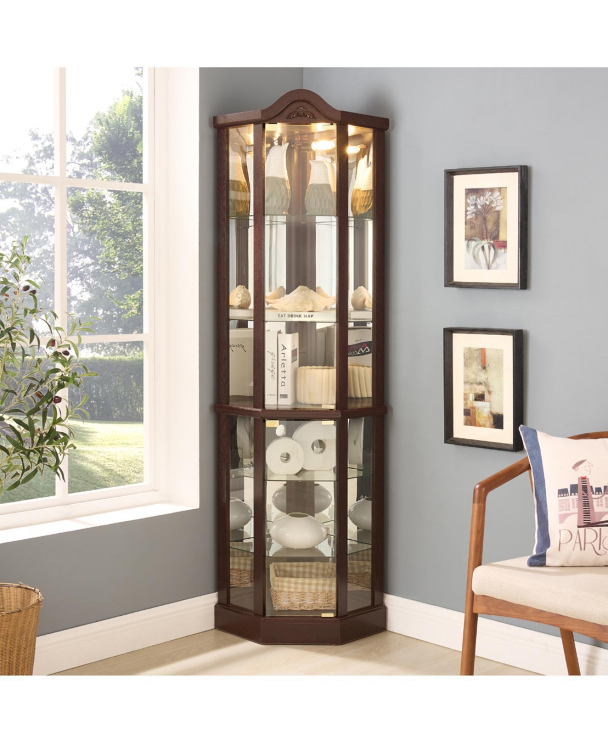 Click here for Streamdale Furniture Lighted Corner Curio Cabinet... prices