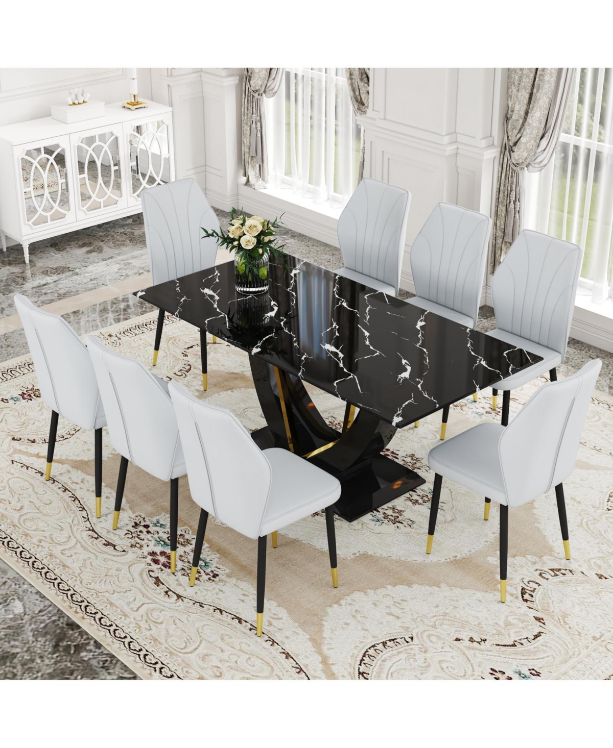 Click here for Streamdale Black Marble Pattern Tempered Glass Din... prices