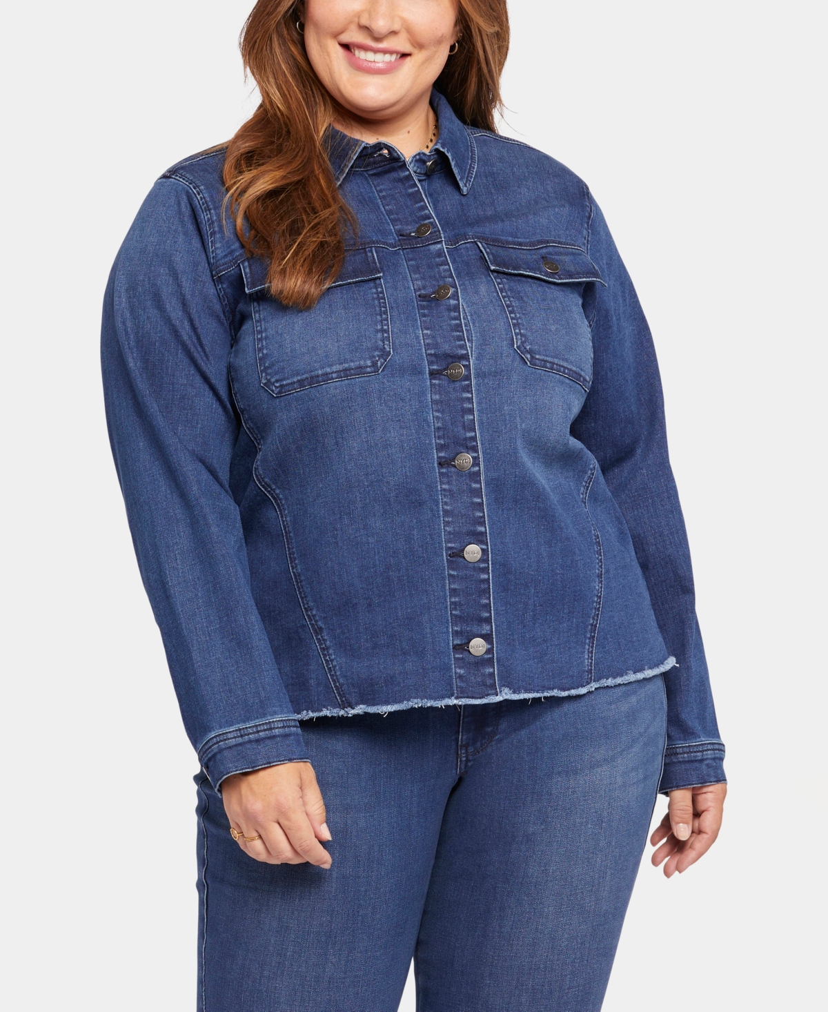 Click here for Nydj Plus Size Frayed Hem Denim Jacket - Rendezvou... prices