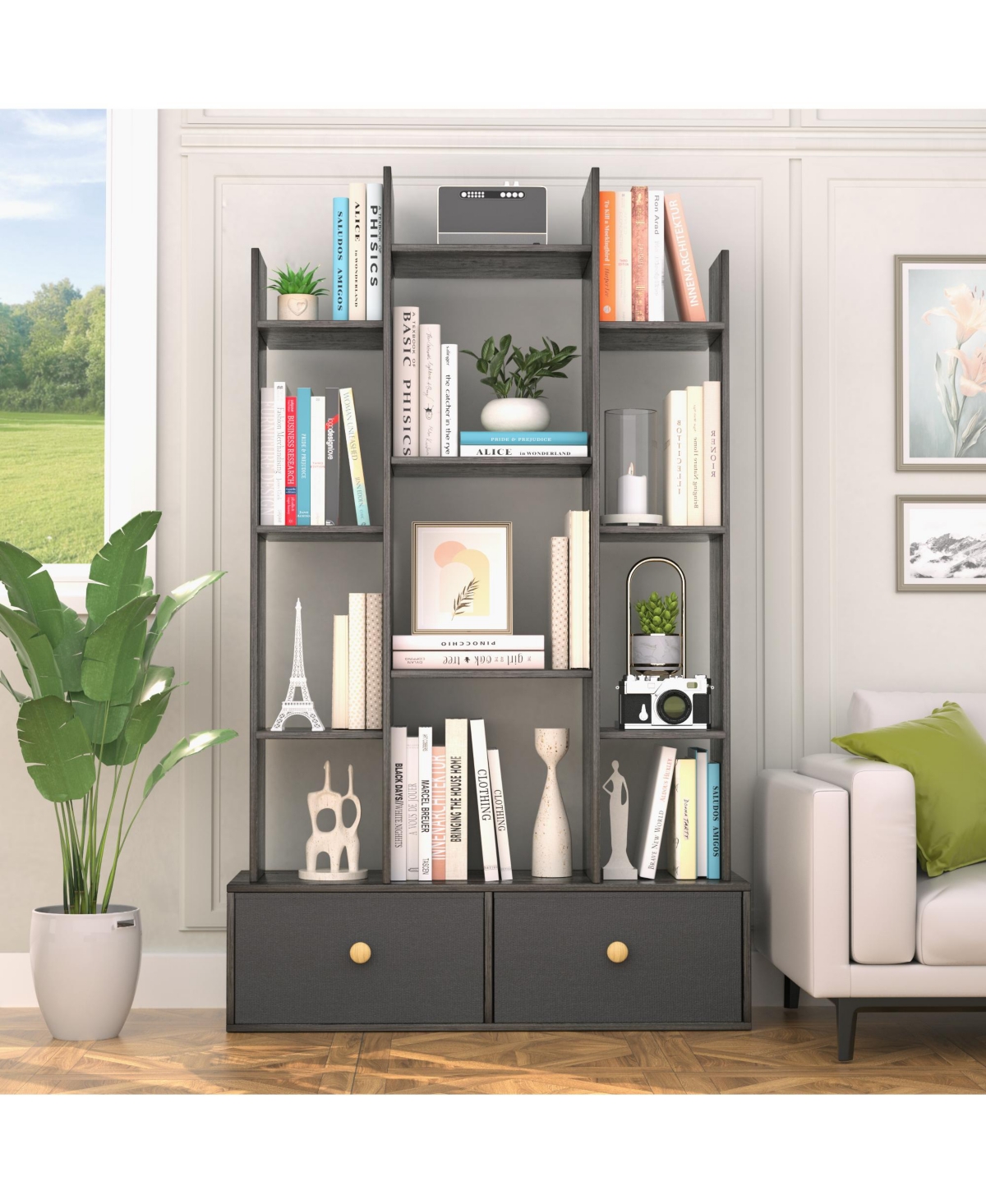 Click here for Aheaplus Geometric Storage Bookcase with 2 Drawers... prices