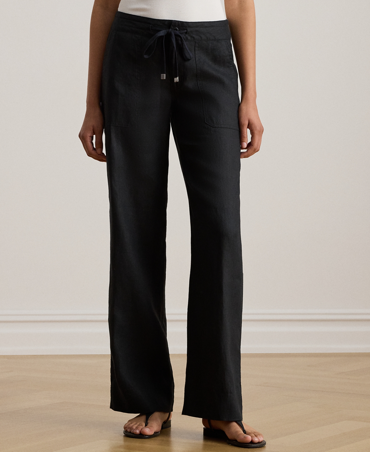 Lauren Ralph Lauren Petite 100 Linen Wide-Leg Linen Pants - Polo Black