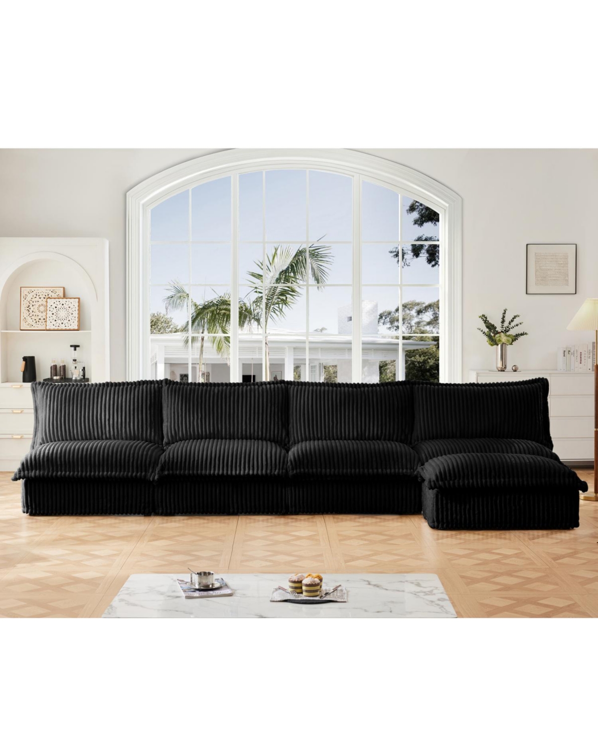 Click here for Streamdale Furniture Black Corduroy Modular Sectio... prices