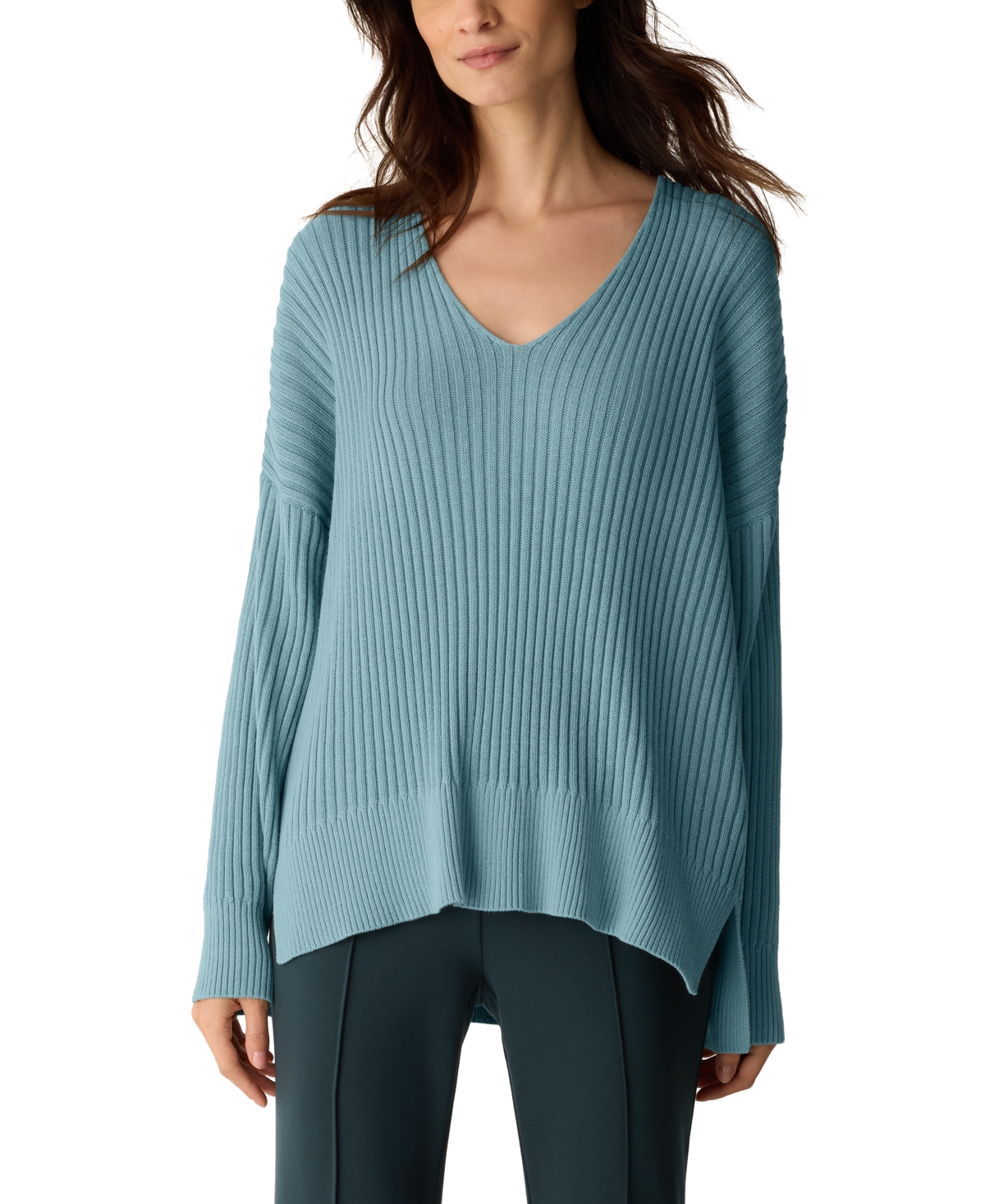 Click here for Eileen Fisher Womens V-Neck Pull-On Sweater - Seaf... prices