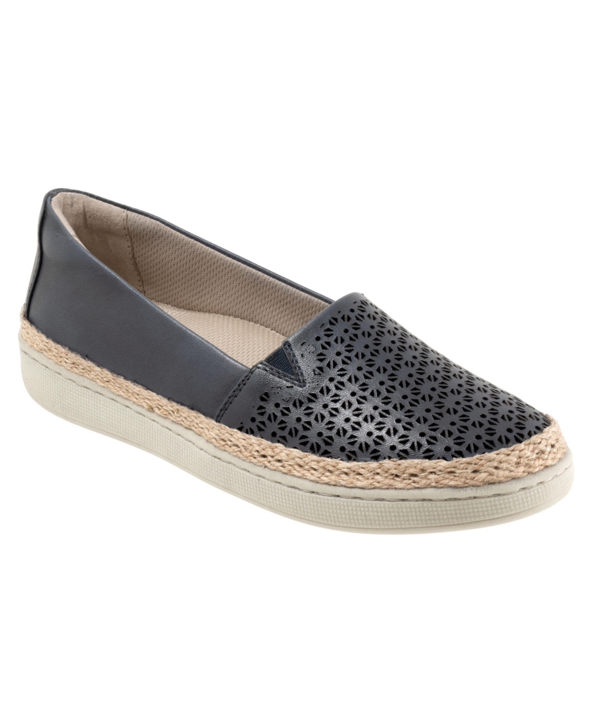 Click here for Trotters Accent Perf Flat - Navy prices