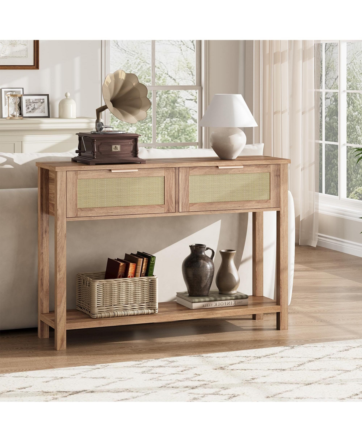 Click here for Gaomon Console Table with 2 Drawers Rattan Entrywa... prices
