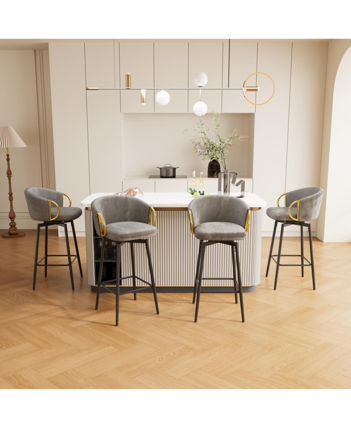 Click here for Streamdale Furniture 4 Velvet Swivel Bar Chairs Mo... prices