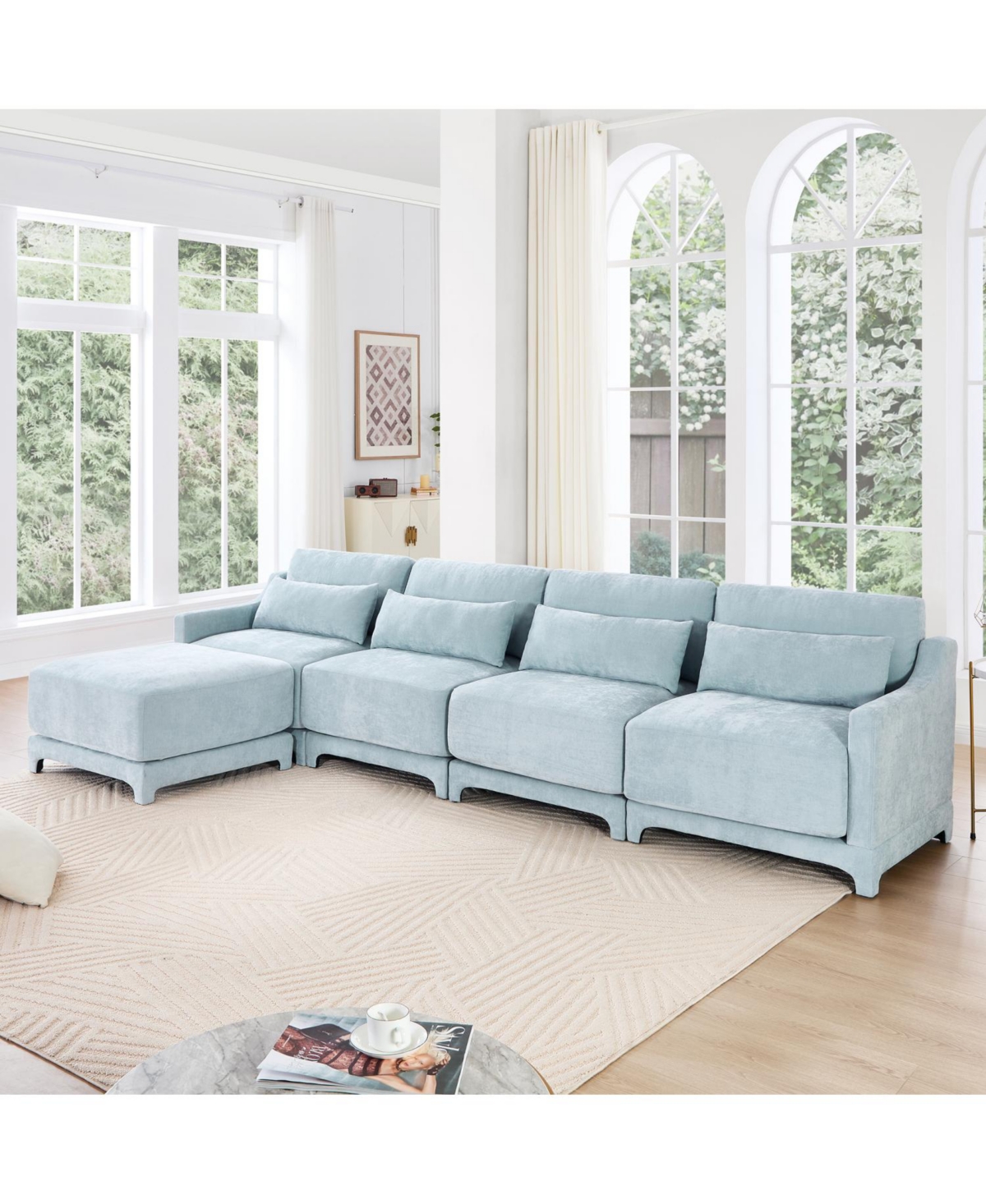 Click here for Streamdale Furniture Sky Blue Chenille Sofa with O... prices