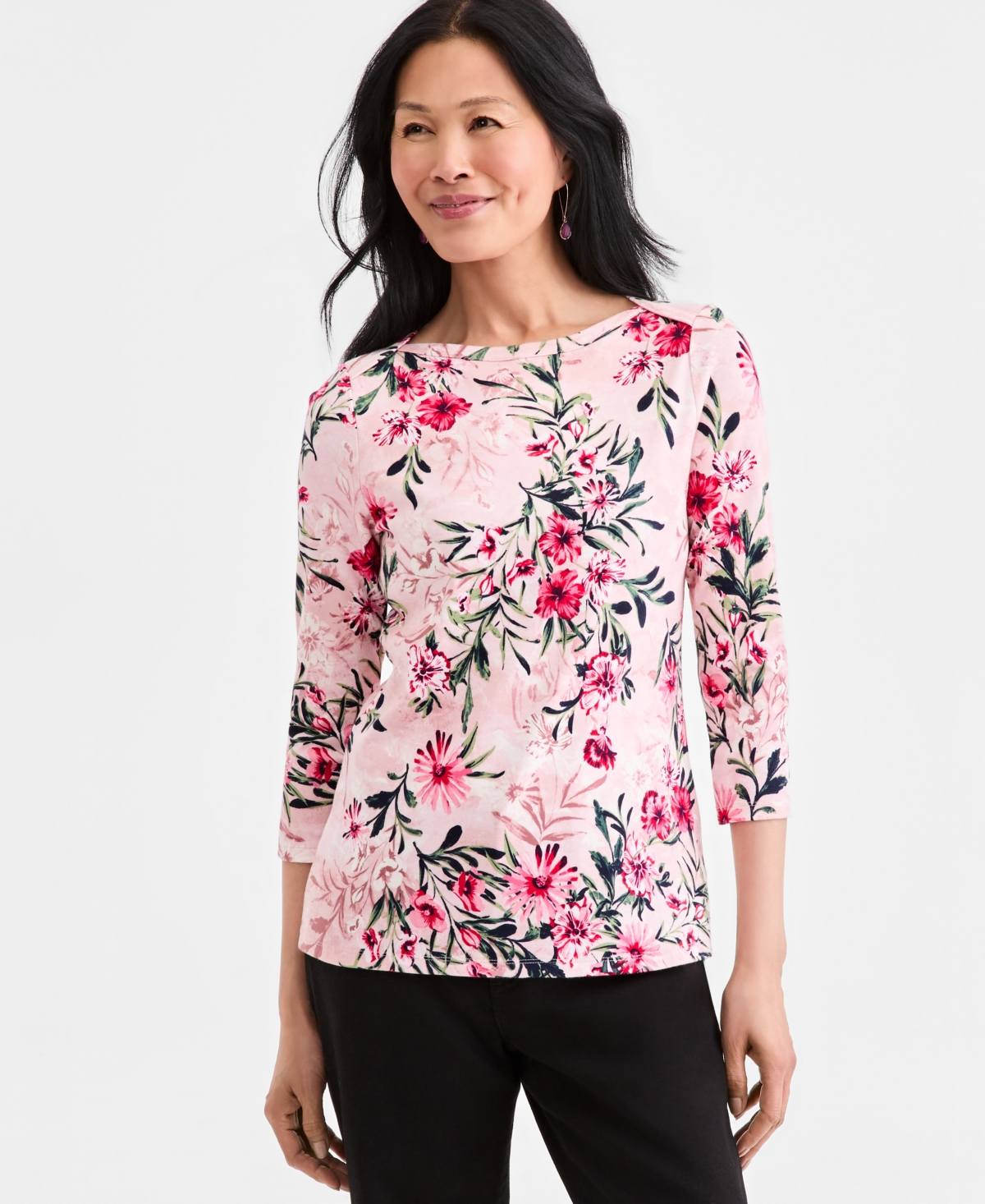 Click here for Style & Co Womens Printed Pima Cotton 3/4-Sleeve B... prices