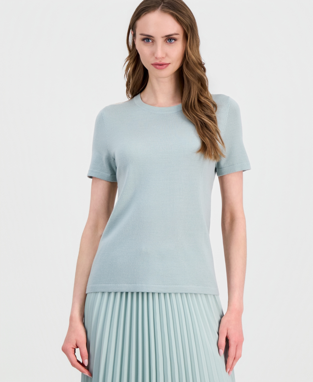 Click here for Anne Klein Womens Merino Wool Short-Sleeve Sweater... prices