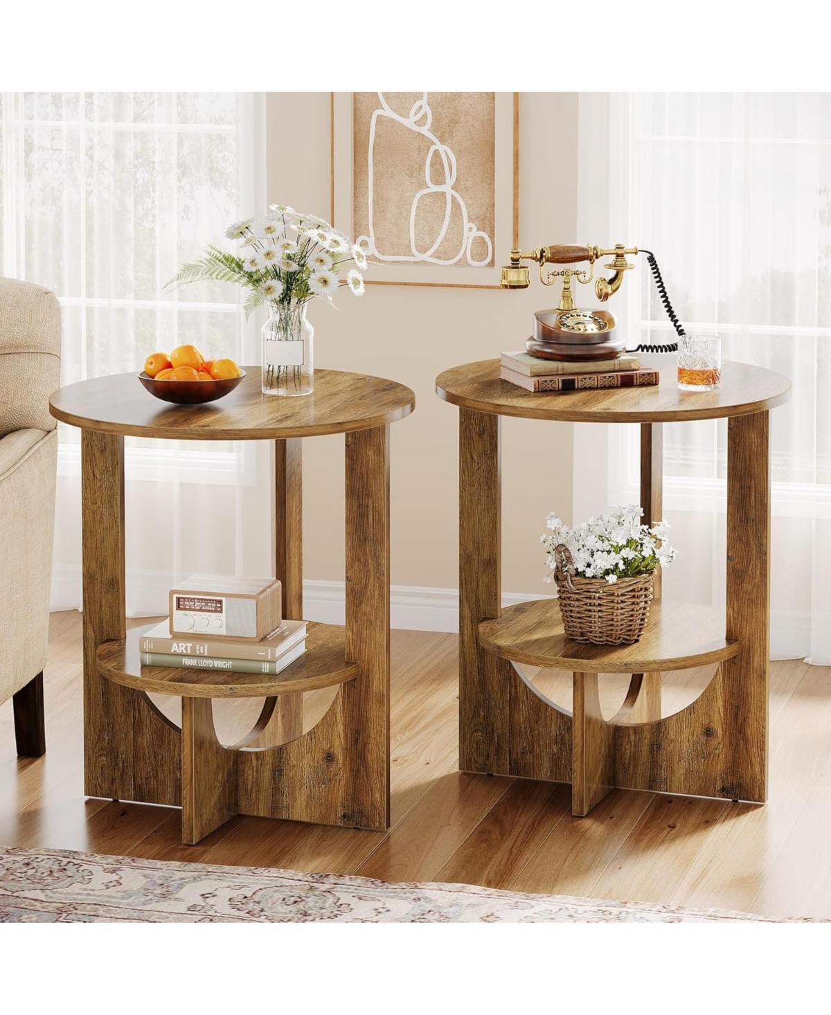 Click here for Tribesigns Round End Table with Storage  2-Tier Ta... prices