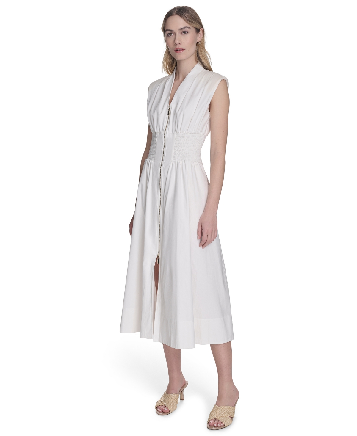 Click here for Vince Camuto Womens Smock Waist Front Zip Midi Dre... prices